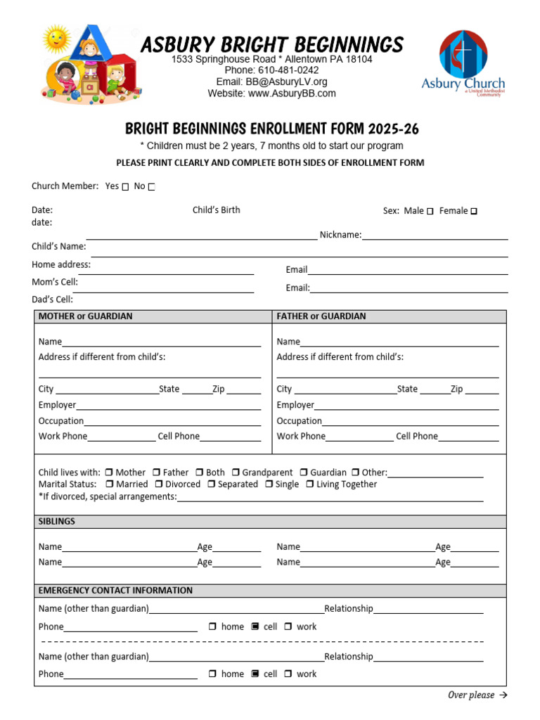 Bb Enrollment Form 2025 26 Pdf Living Arrangements Human Life Stages