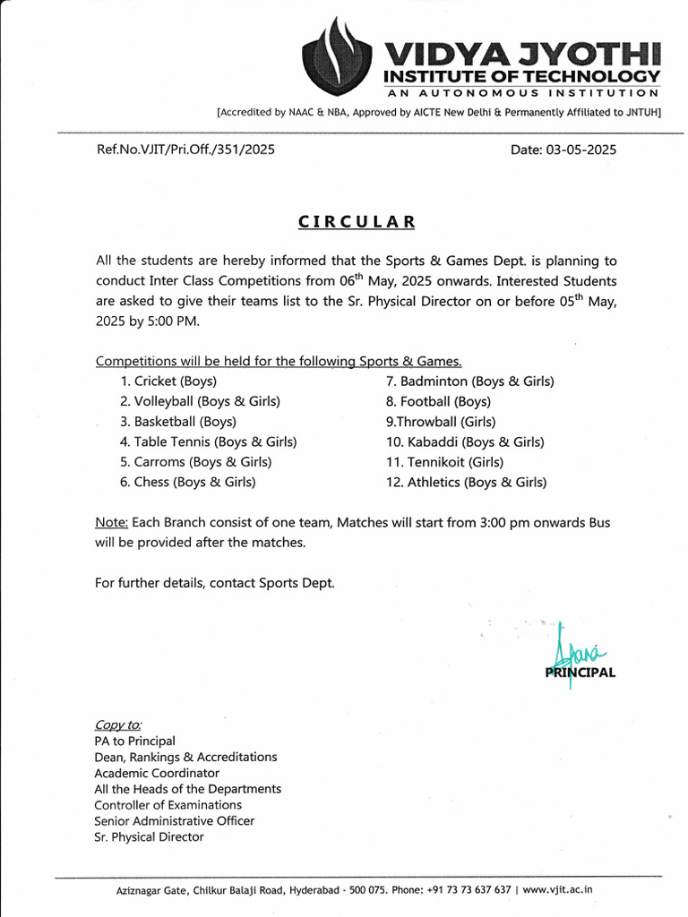 Circular for Students-2025 | PDF