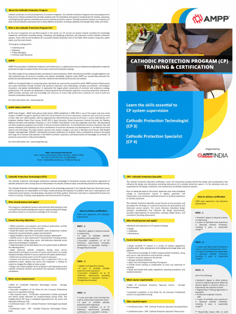 AMPP (NACE Certification CP-3 CP-4) Course Brochure 2025 | PDF