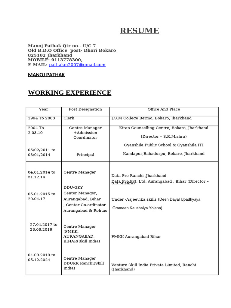 Resume 11.3.25 Manoj Pathak | PDF | Vocational Education | Educational Stages