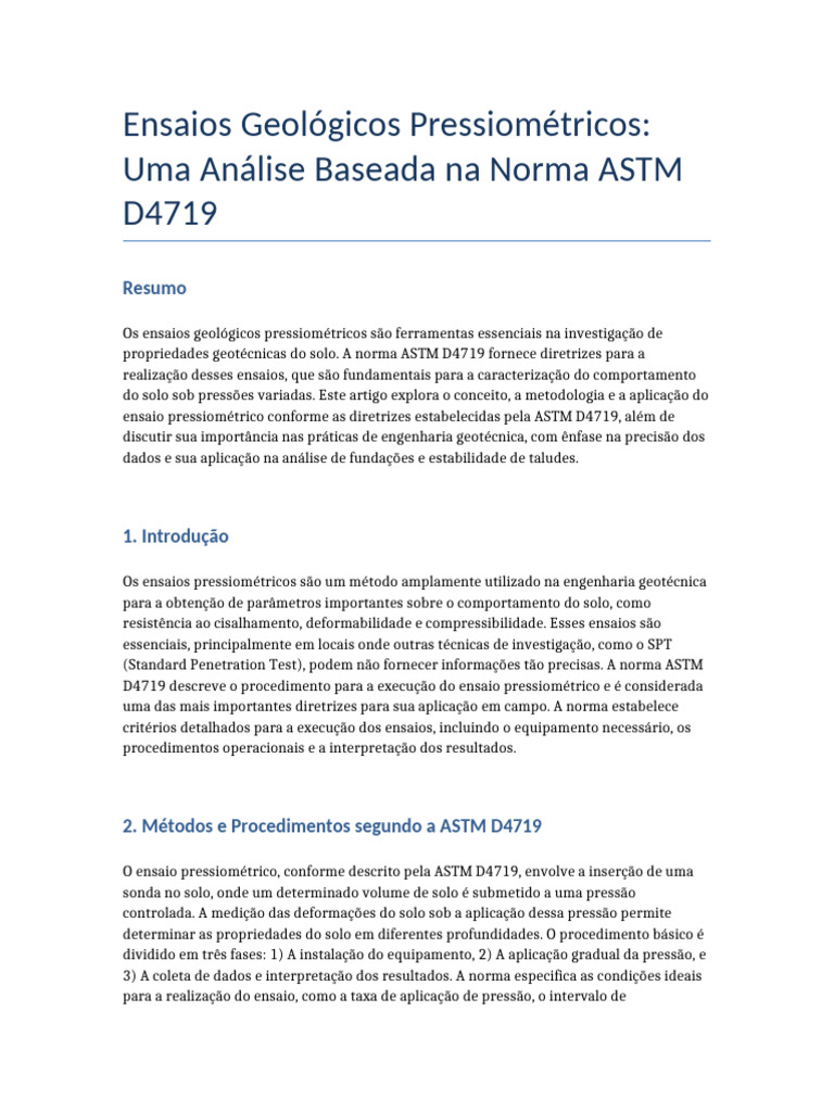 Ensaios Geologicos Pressionometricos Astm d4719 | PDF | Pressão ...