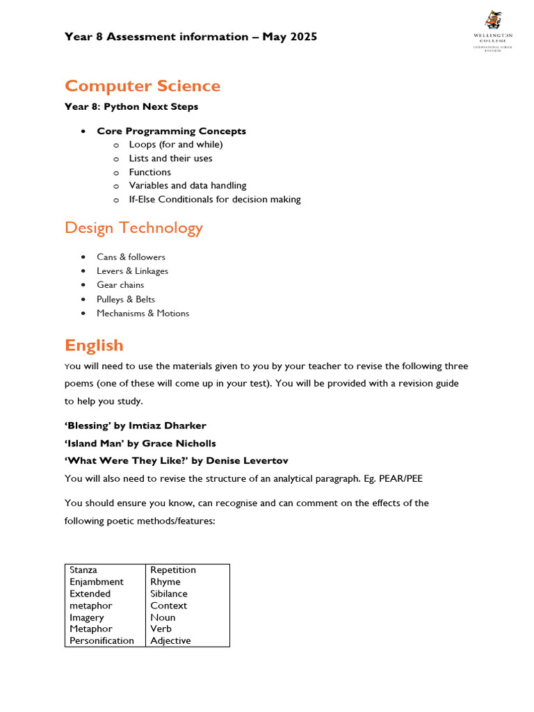 Year 8 Assessment Guide - May 2025 | PDF | Multiplication | Grammatical ...