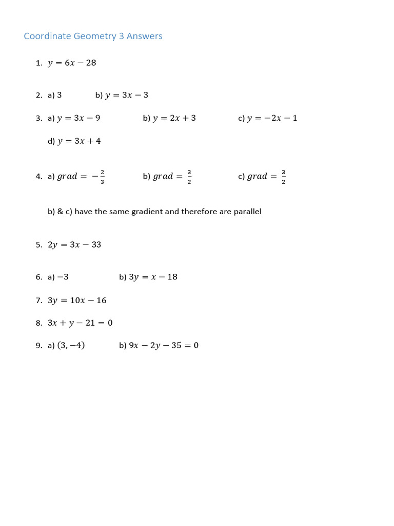 HA Coordinate Geometry 3 Answers | PDF