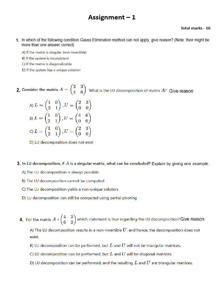 Assignment-1 Linear Algebra | PDF