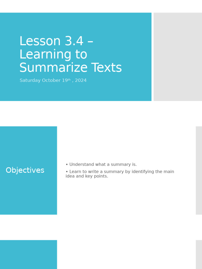Summary Writing Lesson | PDF