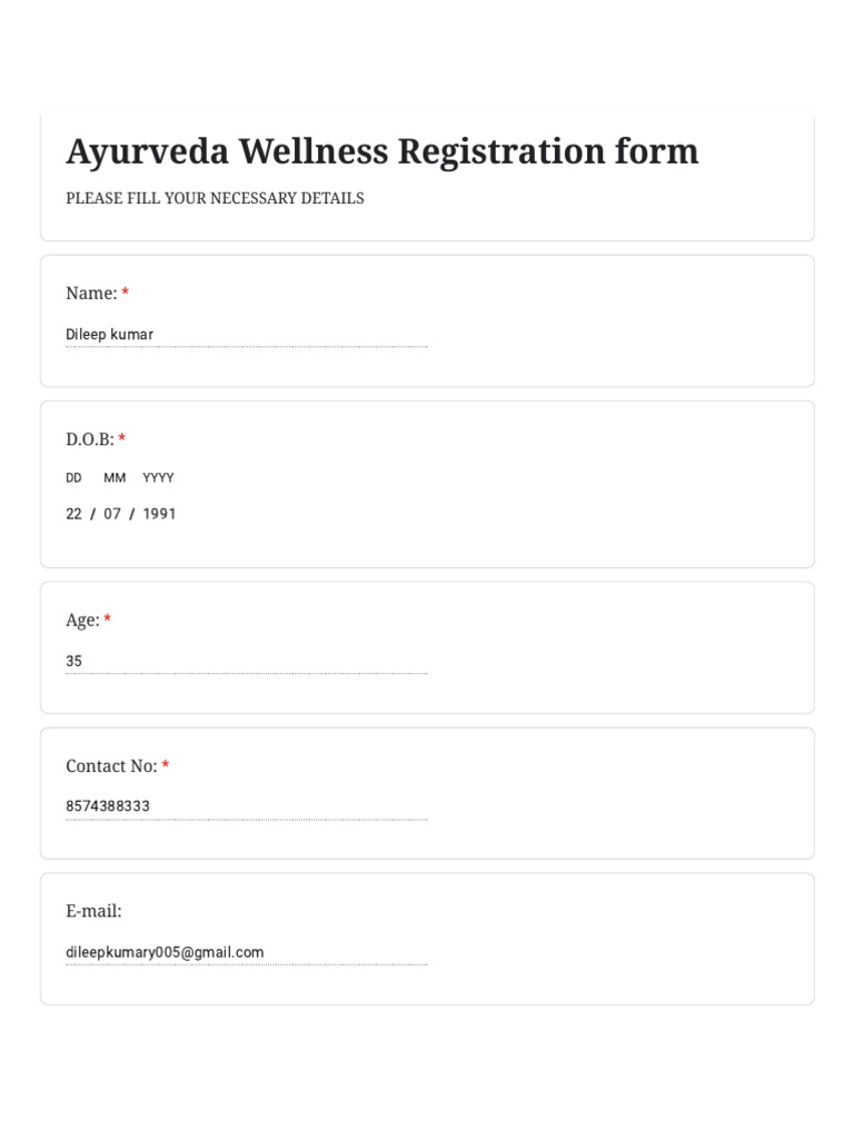 Ayurveda Wellness Registration Form | PDF