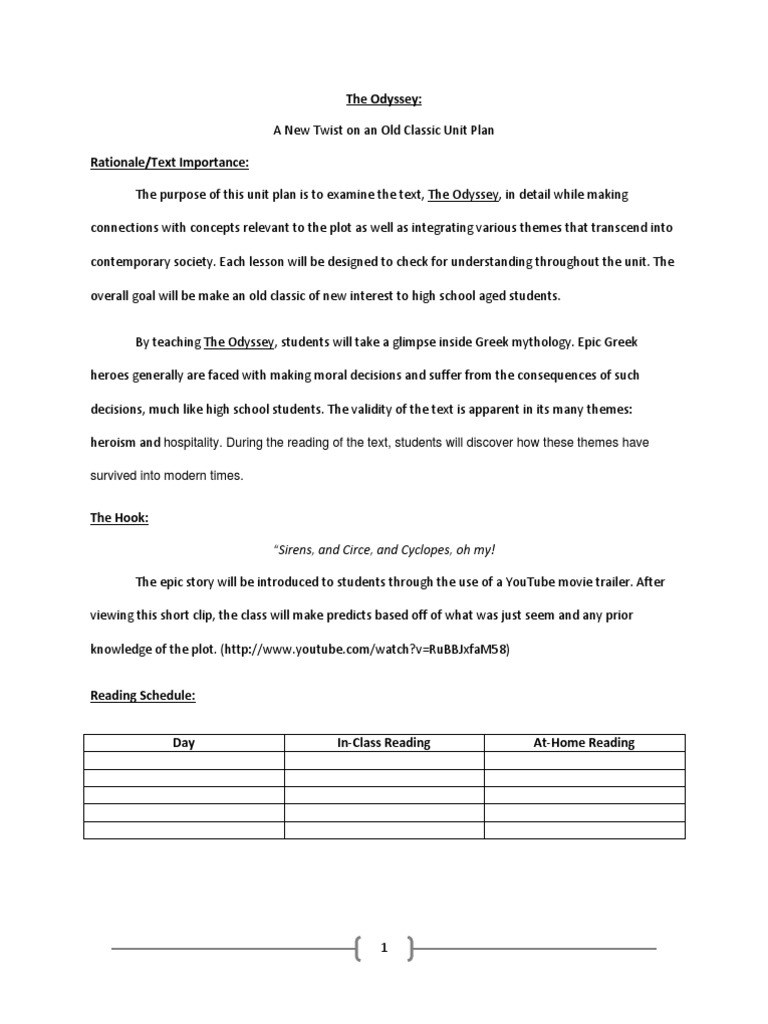 The Odyssey UnitPlan | PDF | Odyssey | Lesson Plan