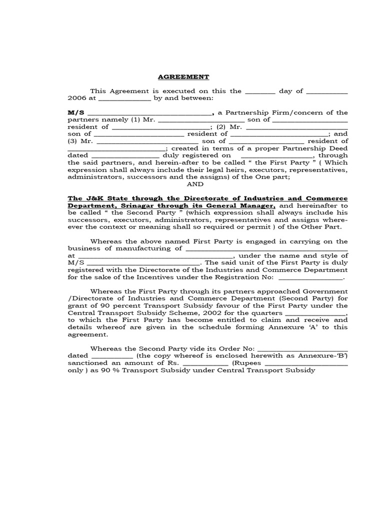 Agreement & Indemnity Bond Documentation For Partnership Firm | PDF ...