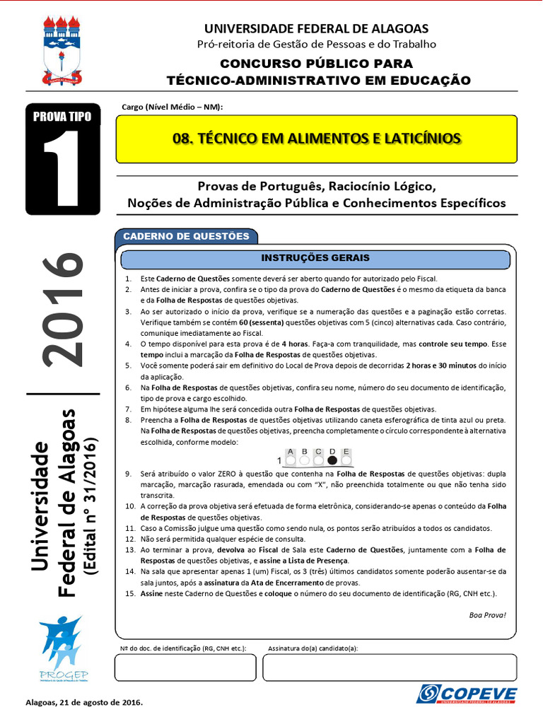 Prova - Tecnico em Alimentos e Laticinios - NM - Tipo 1 | PDF | Amor