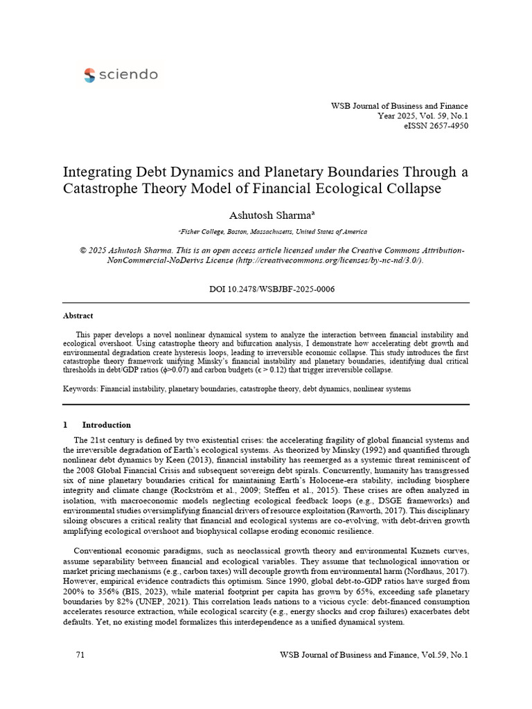 Integrating Debt Dynamics and Planetary Boundaries Through A Catastrophe Theory Model of ...