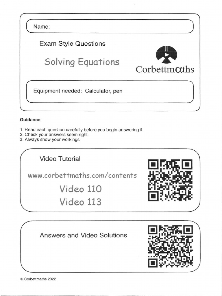 Corbettmaths Equation Solutions Guide | PDF