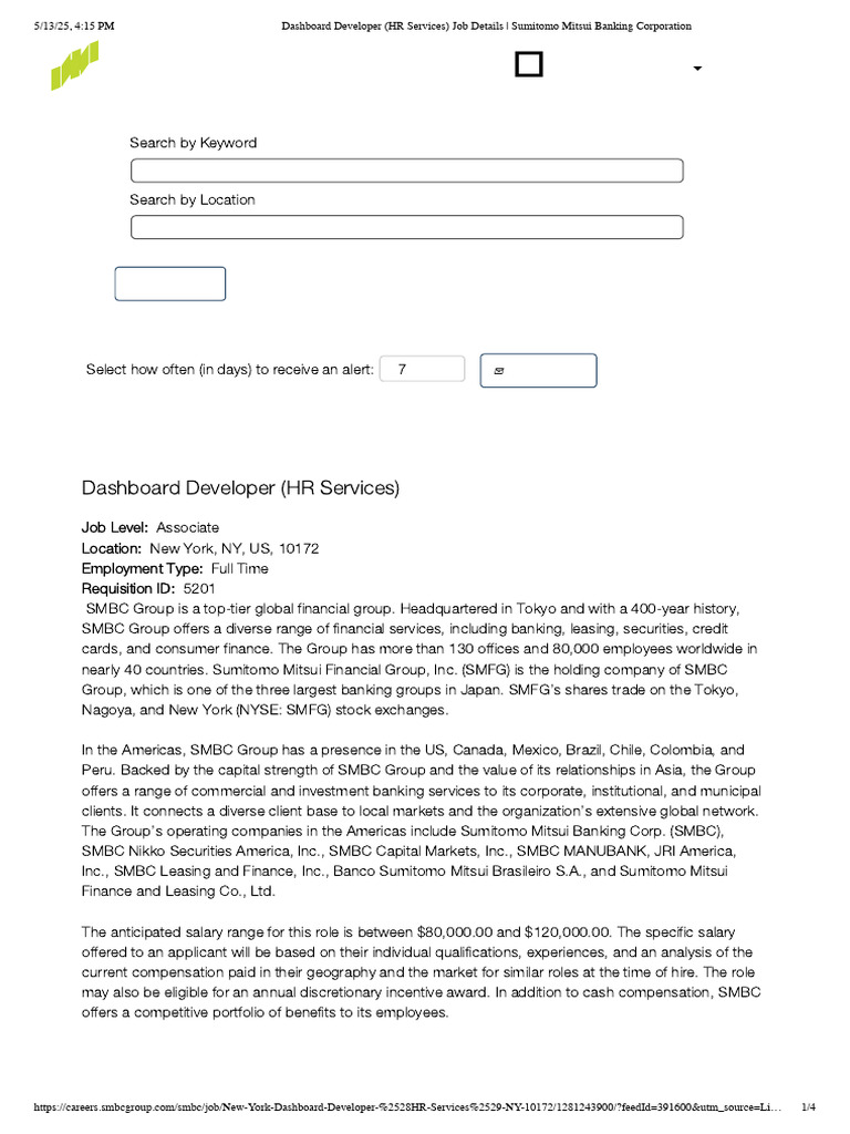 Dashboard Developer (HR Services) Job Details - Sumitomo Mitsui Banking Corporation | PDF ...