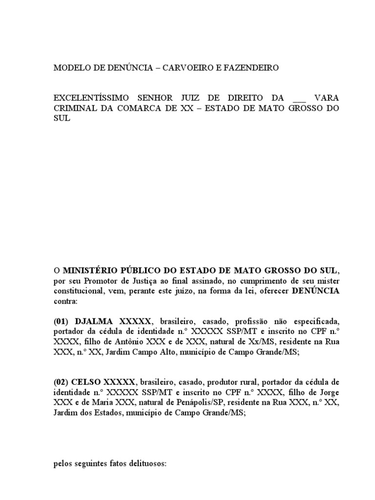 Modelo de Denúncias | PDF | Réu | Procedimento criminal