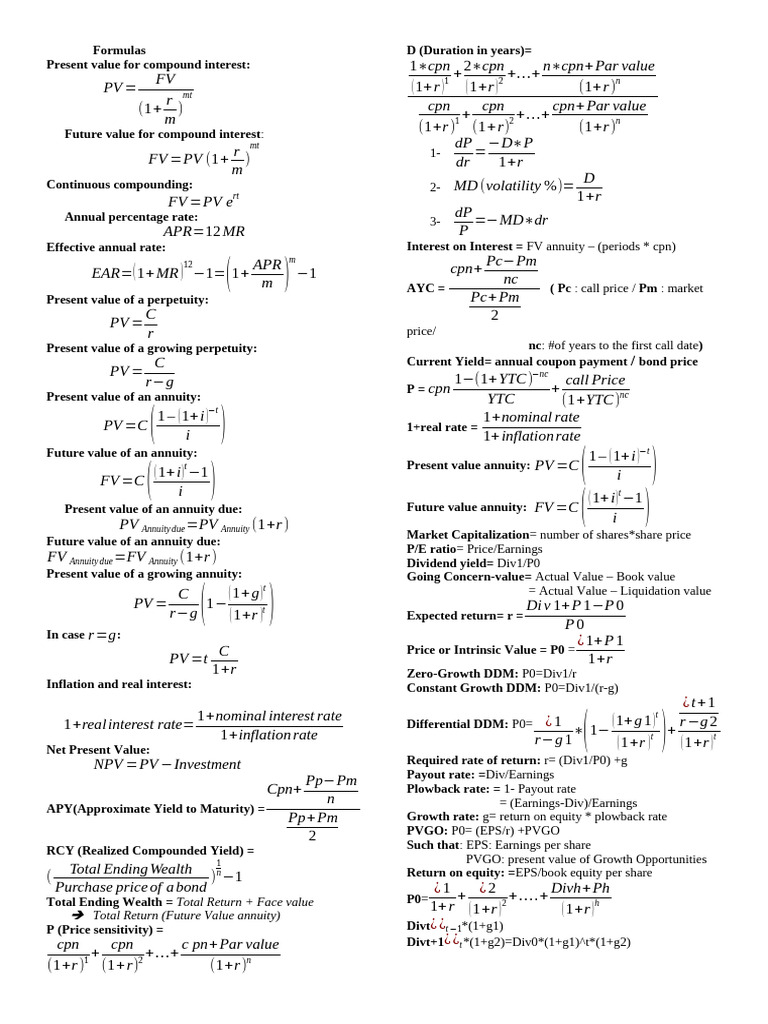 FIN3301 Cheat Sheet Final Exam | PDF | Present Value | Depreciation