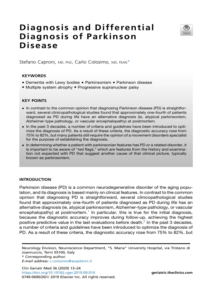 Diagnosis and Differential Diagnosis of Parkinson Disease | PDF ...