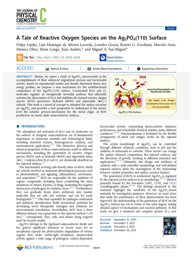 lipsky-et-al-2023-a-tale-of-reactive-oxygen-species-on-the-ag3po4(110)-surface | PDF | Reactive ...