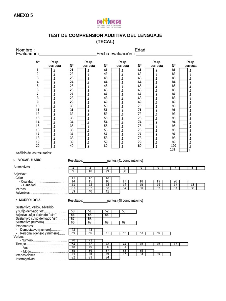 TECAL ANEXO 5 | PDF | Oración (Lingüística) | Gramática