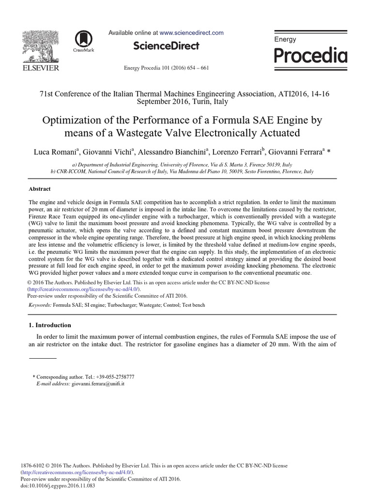 Optimization of The Performance of A Formula SAE Engine by Means of A ...