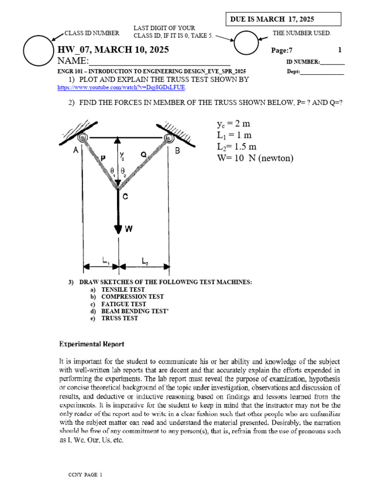 HW 7 Engr 101 Design 1 Eve SPR 2025 | PDF