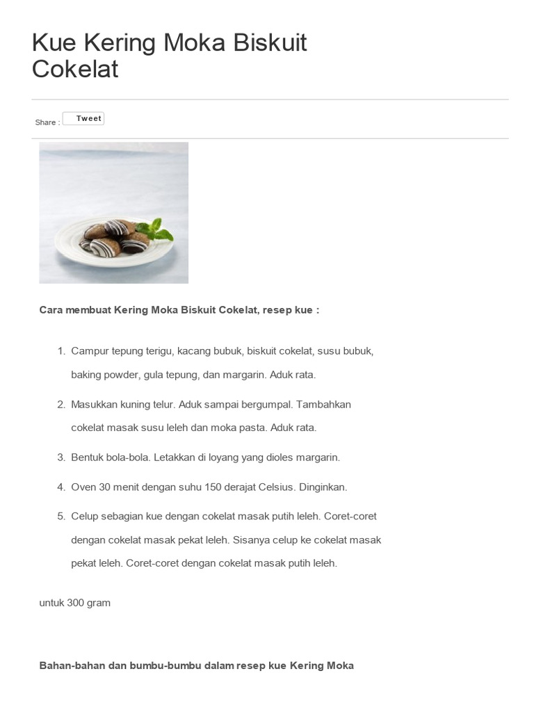 Resep Kue Kering Moka Biskuit Cokelat | PDF