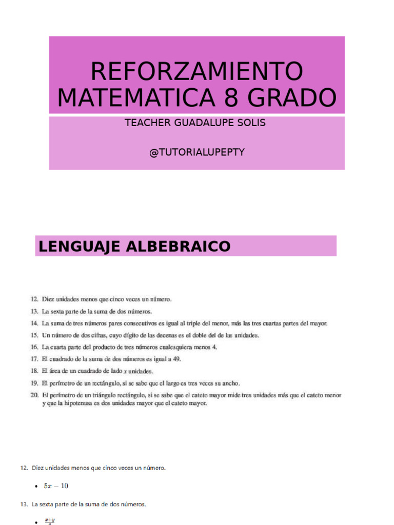 Reforzamiento Matematica 8 Grado | PDF