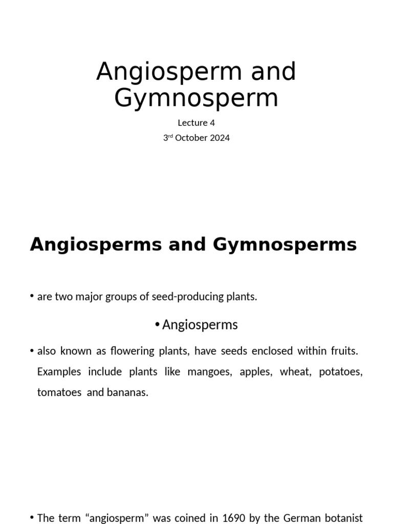 Angiosperms and Gymnosperms | PDF | Fertilisation | Seed