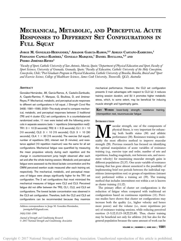 Mechanical, Metabolic, and Perceptual Acute Responses To Different Set ...