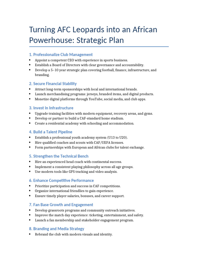 AFC Leopards Strategic Plan | PDF