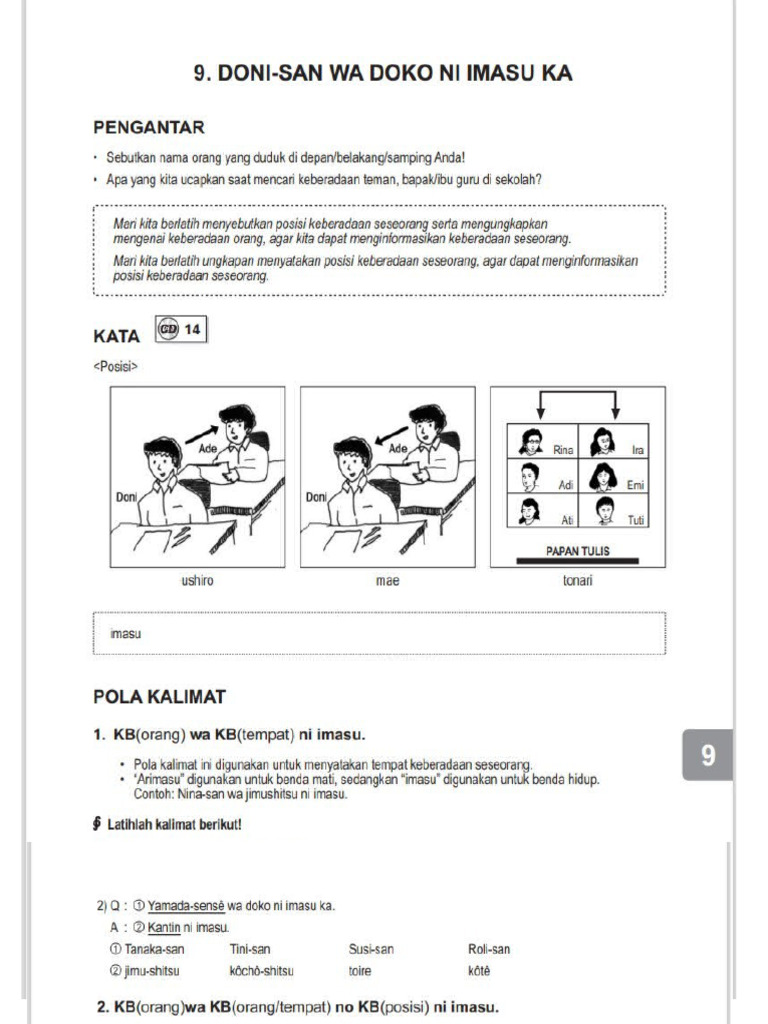 Bab 9 Doko Ni Imasu Ka | PDF