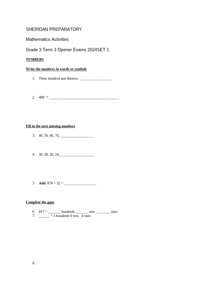 Sheridan Preparatory Grade 3 | PDF