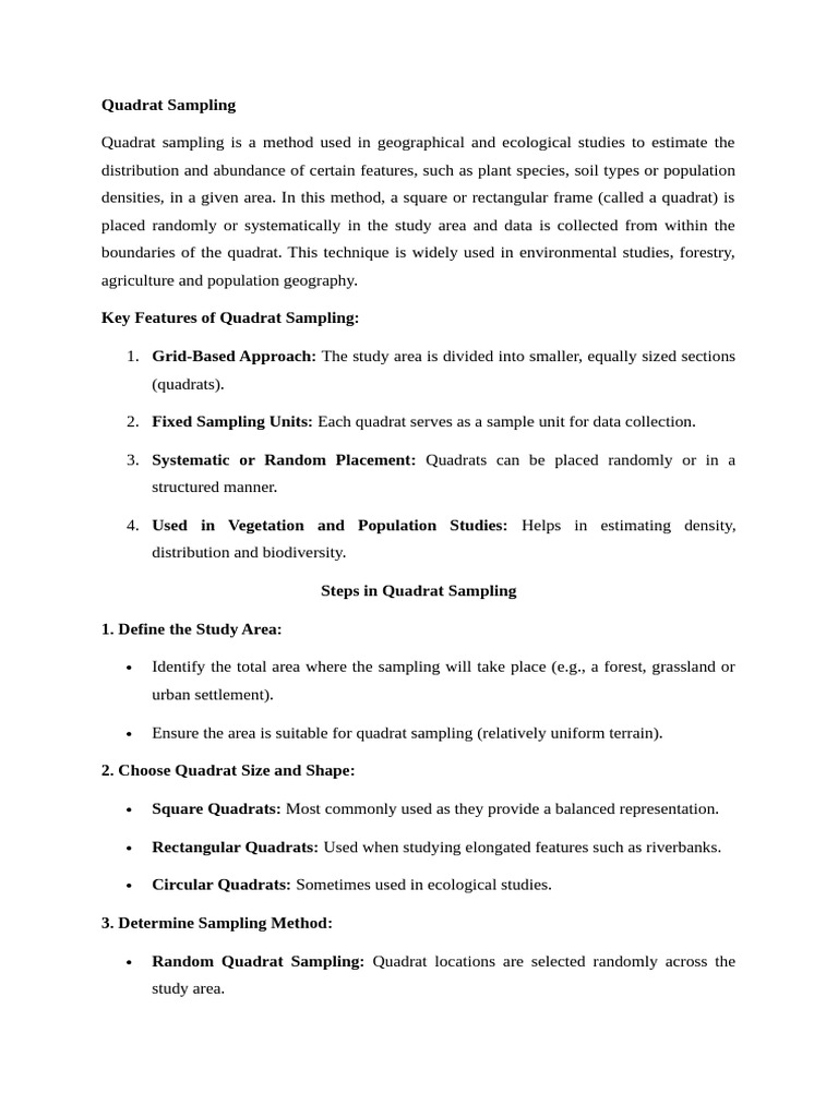 Sheet 5 Quadrat Sampling Quantitative Geography | PDF | Sampling ...