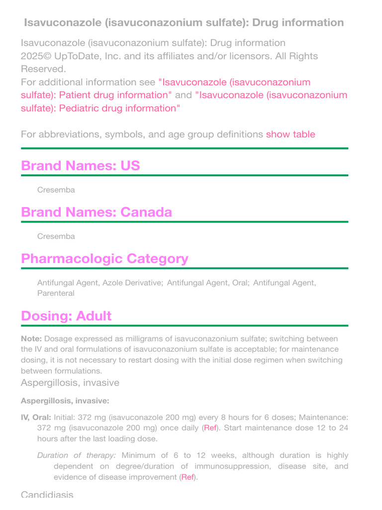 Isavuconazole (Isavuconazonium Sulfate) - Drug Information | PDF | Dose ...
