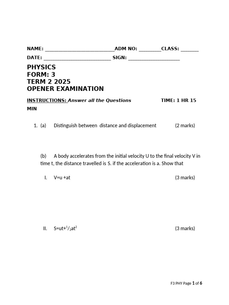 2025 Physics F3 QS T2 Exam 1 Teacher - Co - .Ke | PDF | Force | Velocity