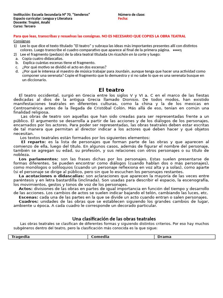 Lengua y Literatura 3ro. Teatro 25 | PDF | Teatro | Bailes