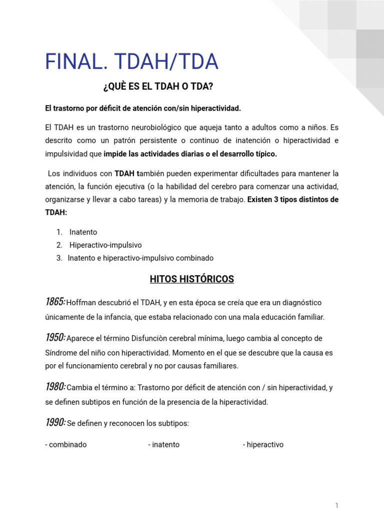 Final Inclusion. Tdah - Tda | PDF | Desorden hiperactivo y deficit de atencion | Enseñando