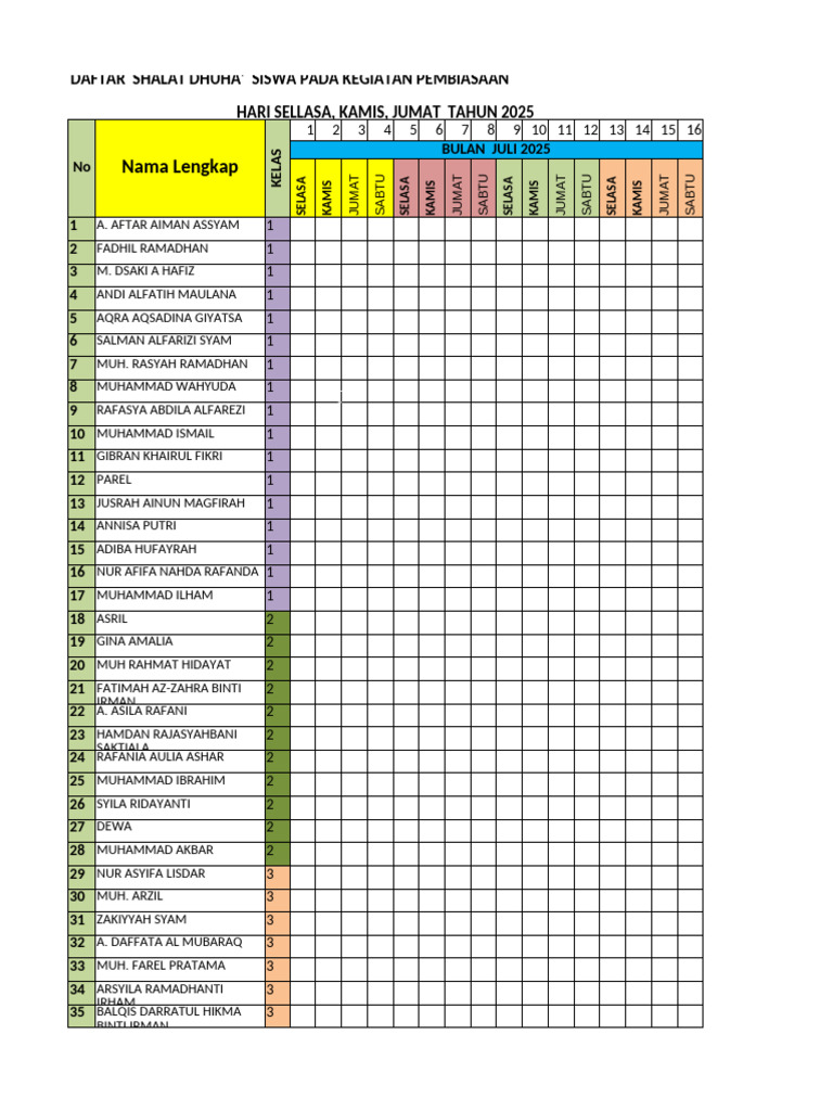 Daftar - Setoran Hapalan Siswa - MIS KARAMA - Tahun 2024 - 2025 | PDF