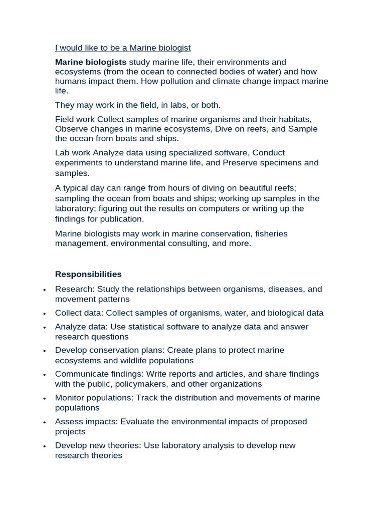 Marine Biologist | PDF
