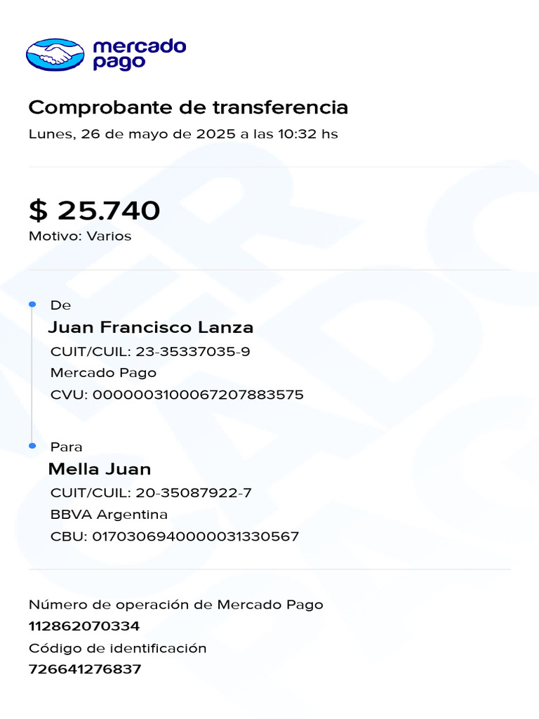 Comprobante de Transferencia: Juan Francisco Lanza | PDF