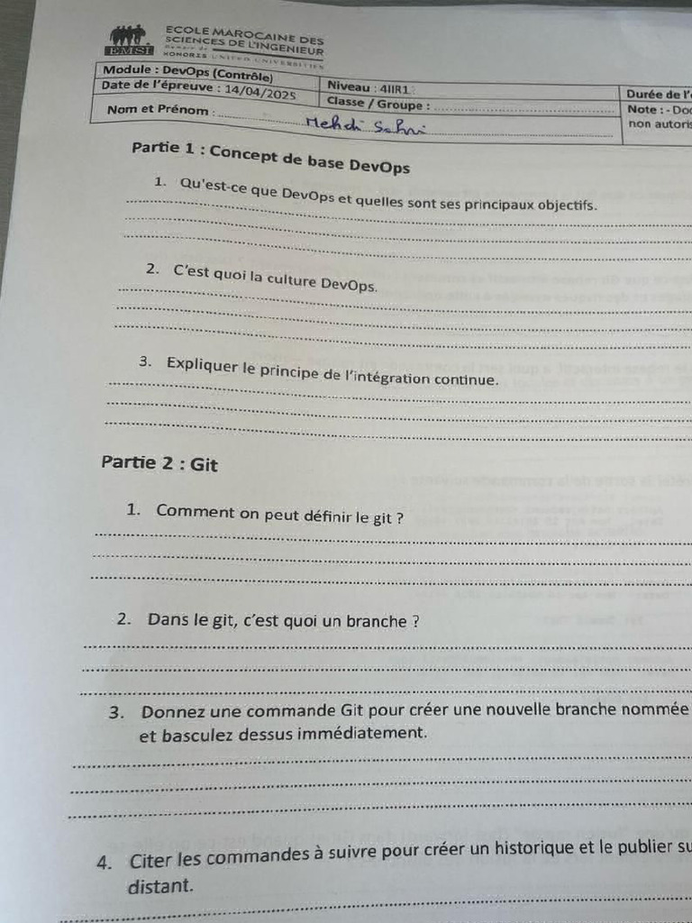 Examen DevOps Git Questions | PDF