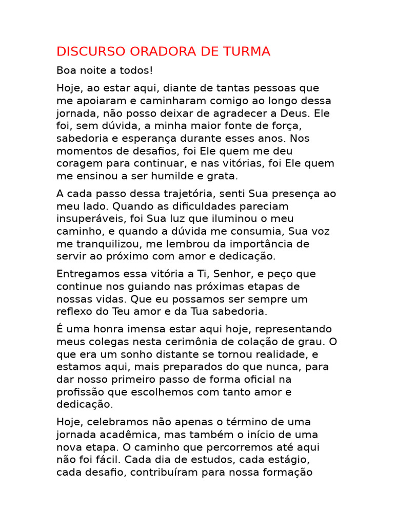 Discurso Oradora de Turma Oficial | PDF | Amor | Sabedoria