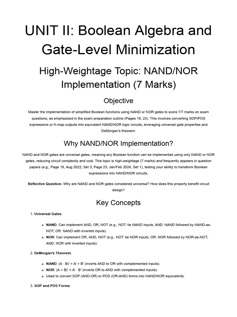 DLD Unit II Nand-Nor Implementation Notes | PDF | Logic Gate ...