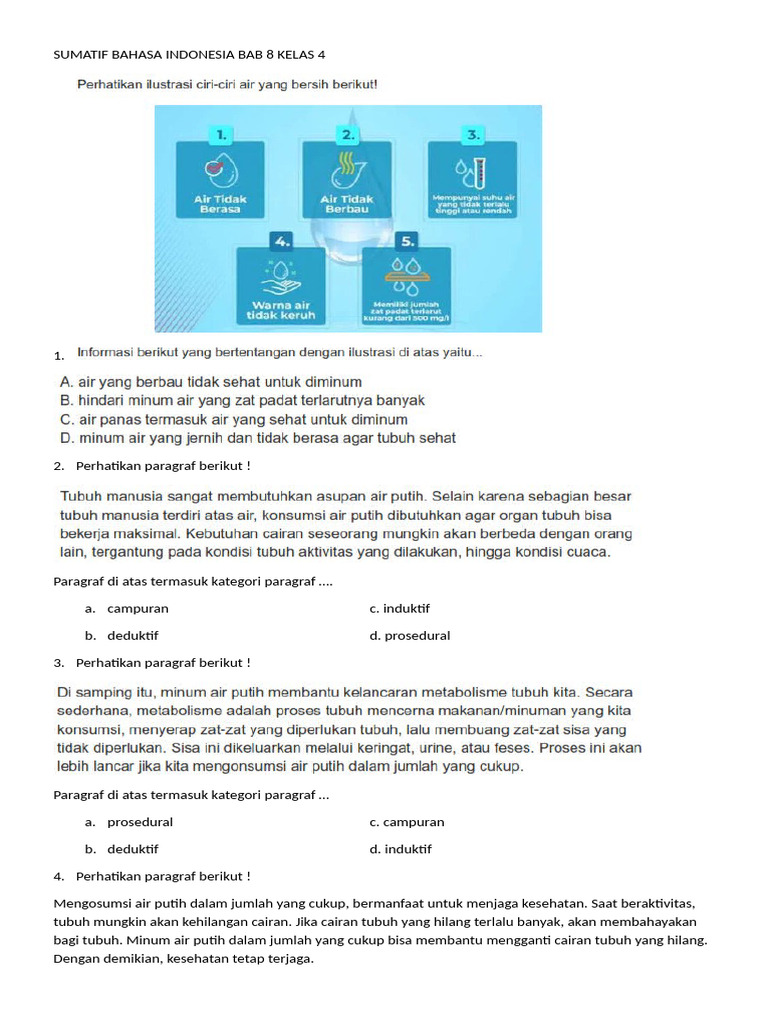 Sumatif Bahasa Indonesia Bab 8 Kelas 4 | PDF