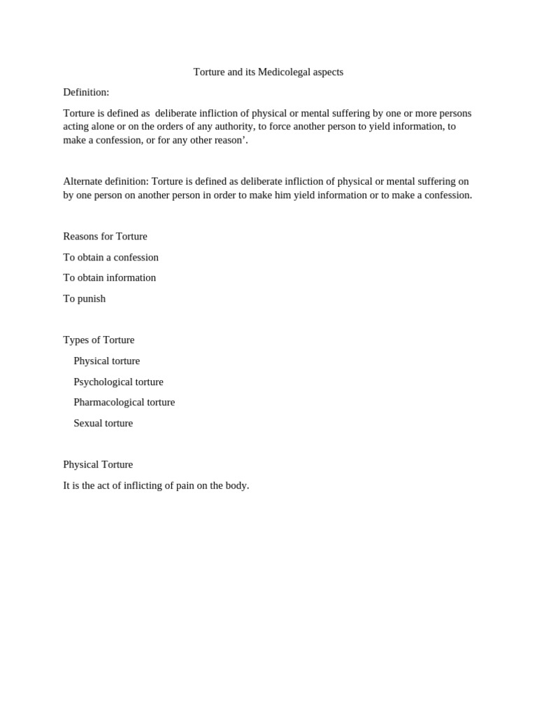 Notes On Torture and Its Medicolegal Aspects | PDF | Torture