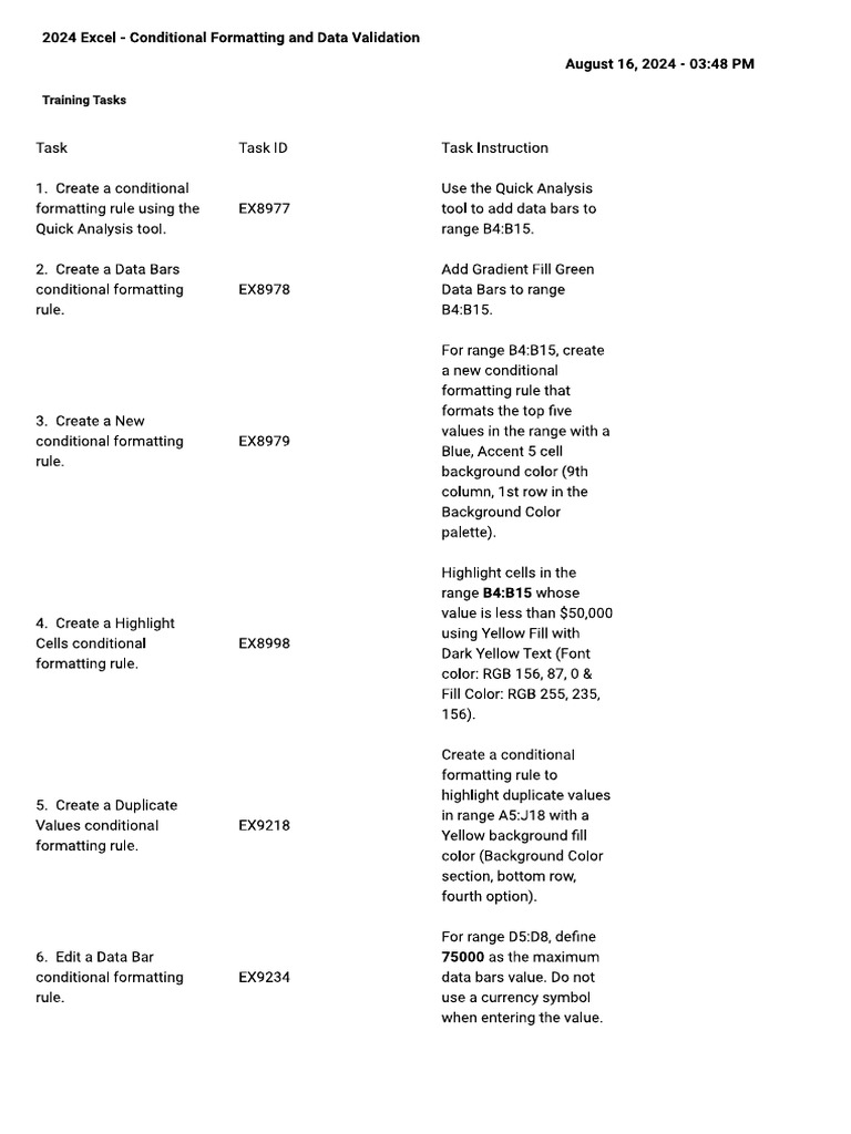 Conditional Formatting and Data Validation 2024 | PDF