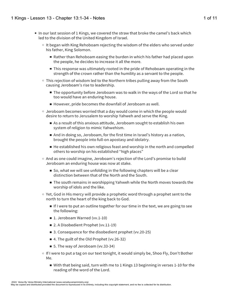 1 Kings Lesson 13 en Notes | PDF | Books Of Kings | Prophet