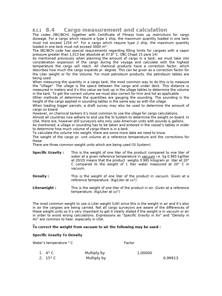 8.4 Cargo Measurement & Calculation | PDF | Litre | Oil Tanker