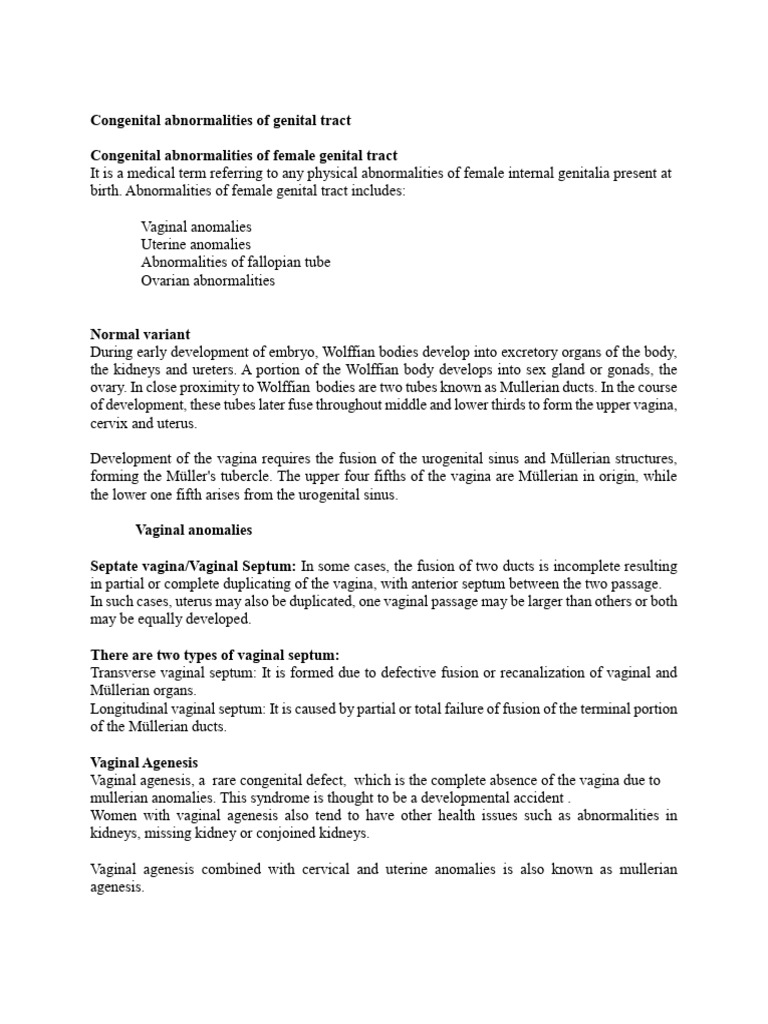 Congenital Abnormalities of Genital Tract | PDF | Uterus | Vagina