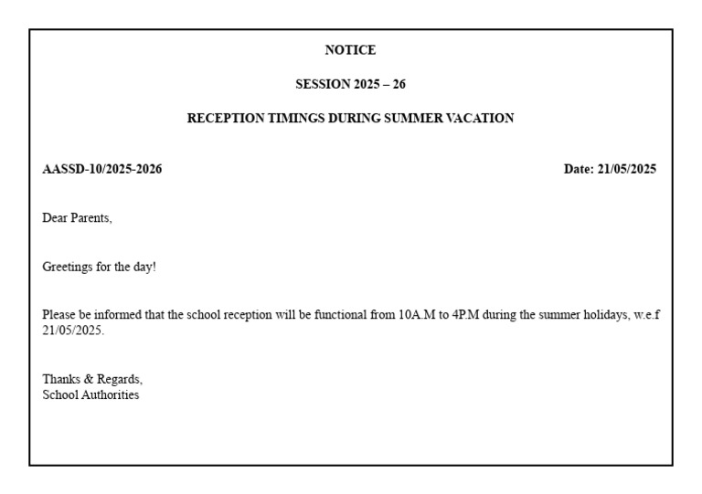 Notice On Reception Timings | PDF