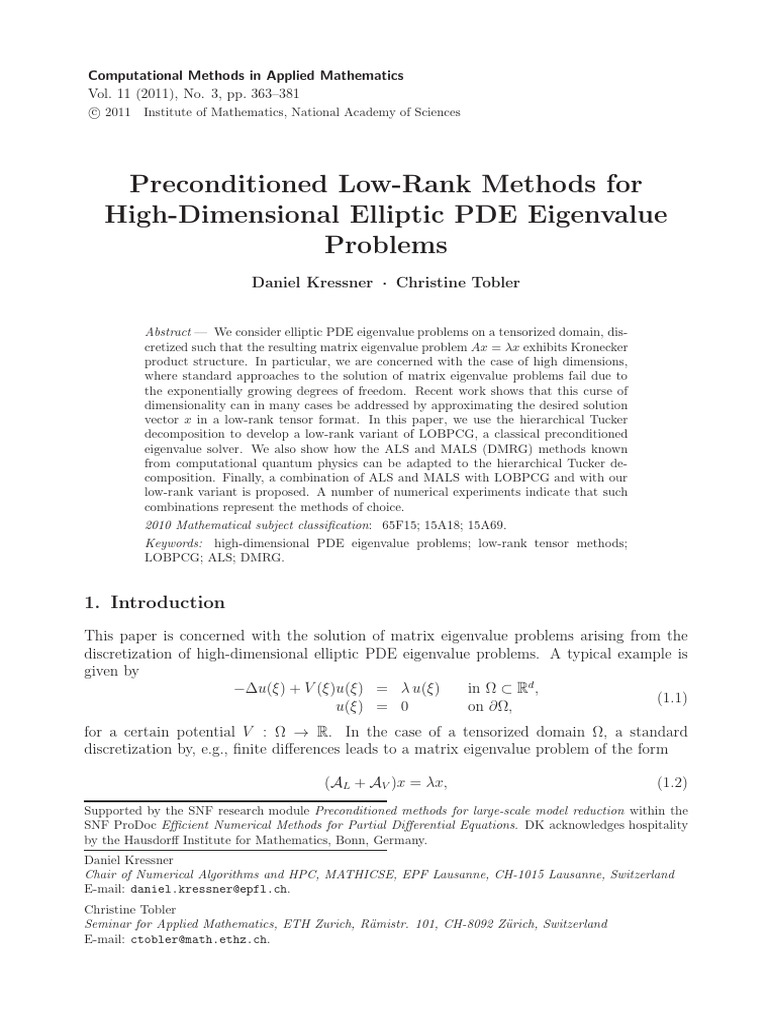 kressner_preconditioned_low_rank_methods | PDF | Eigenvalues And Eigenvectors | Matrix (Mathematics)