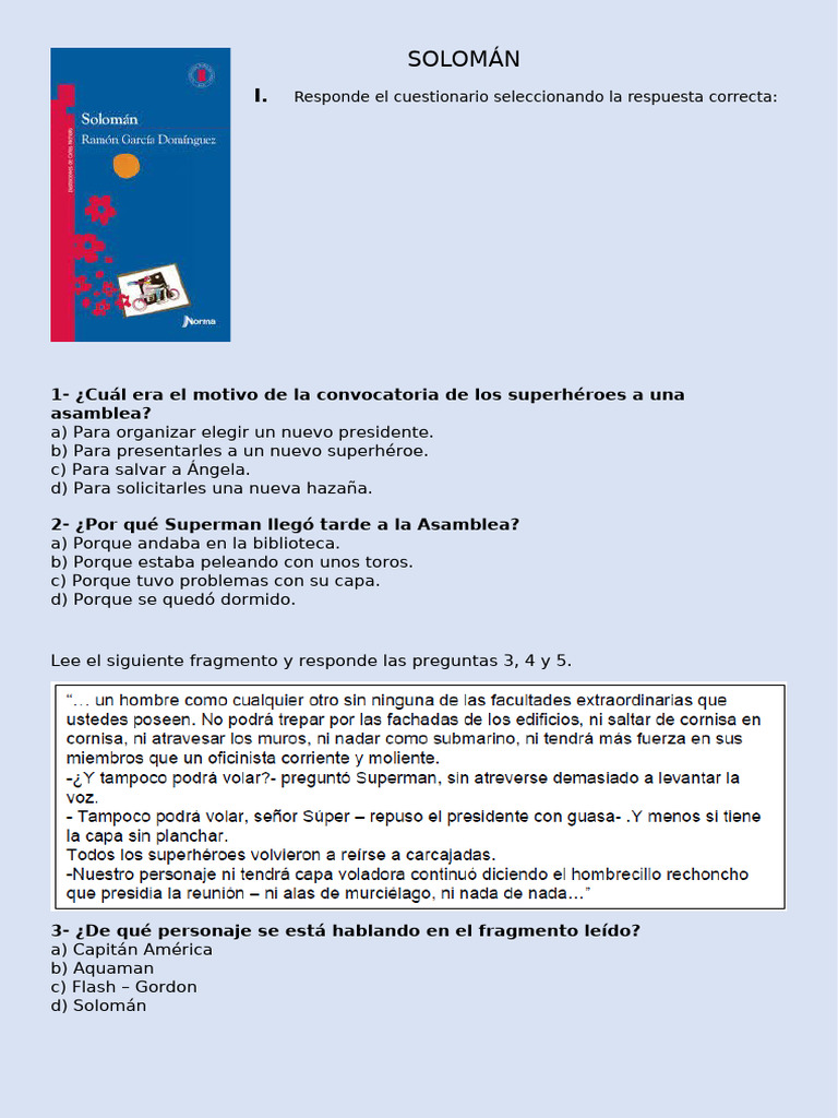 Cuestionario sobre Solomán y superhéroes | PDF | Superhéroes